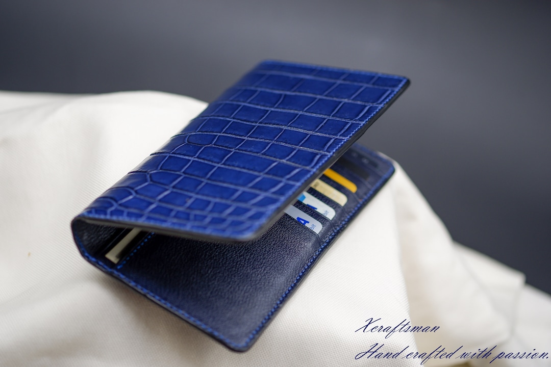 Alligator Long Wallet, Breast Pocket Wallet, Navy Blue Alligator ...