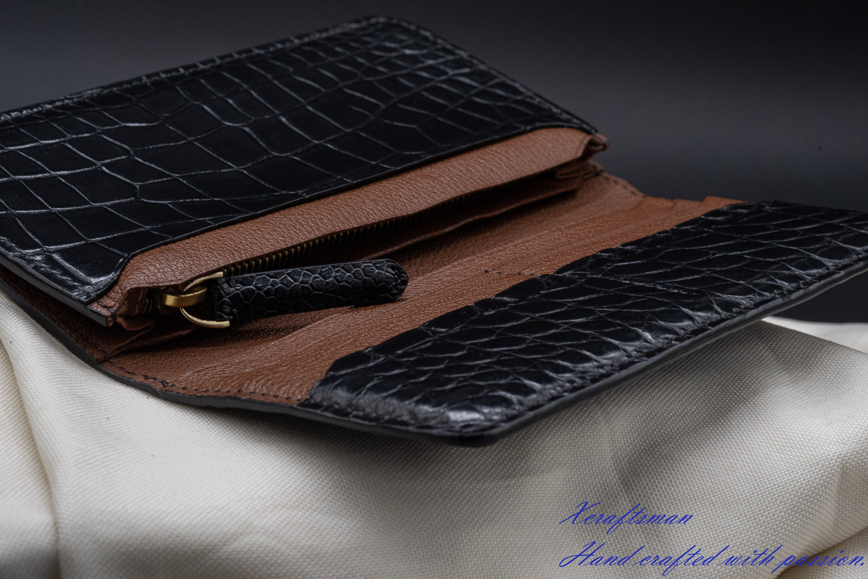 Black alligator long wallet Handmade long bifold wallet. | Etsy