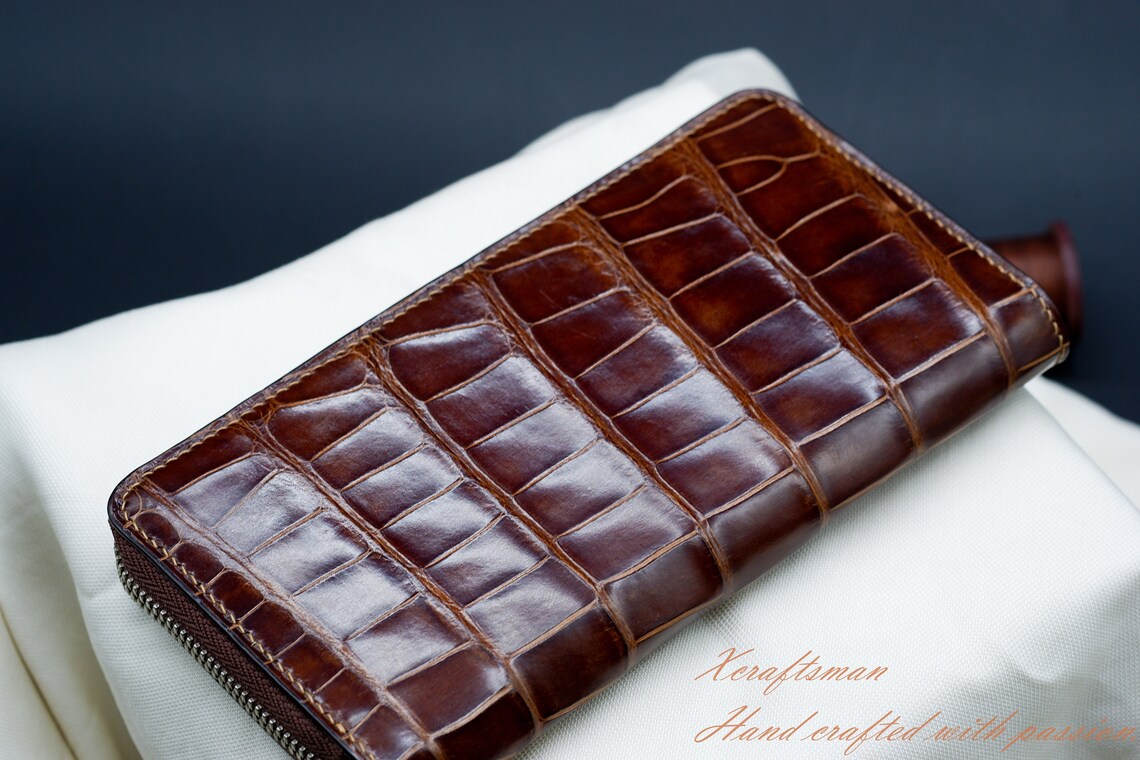 Alligator Long Wallet With Zipper Glazed Brown Purse - Etsy
