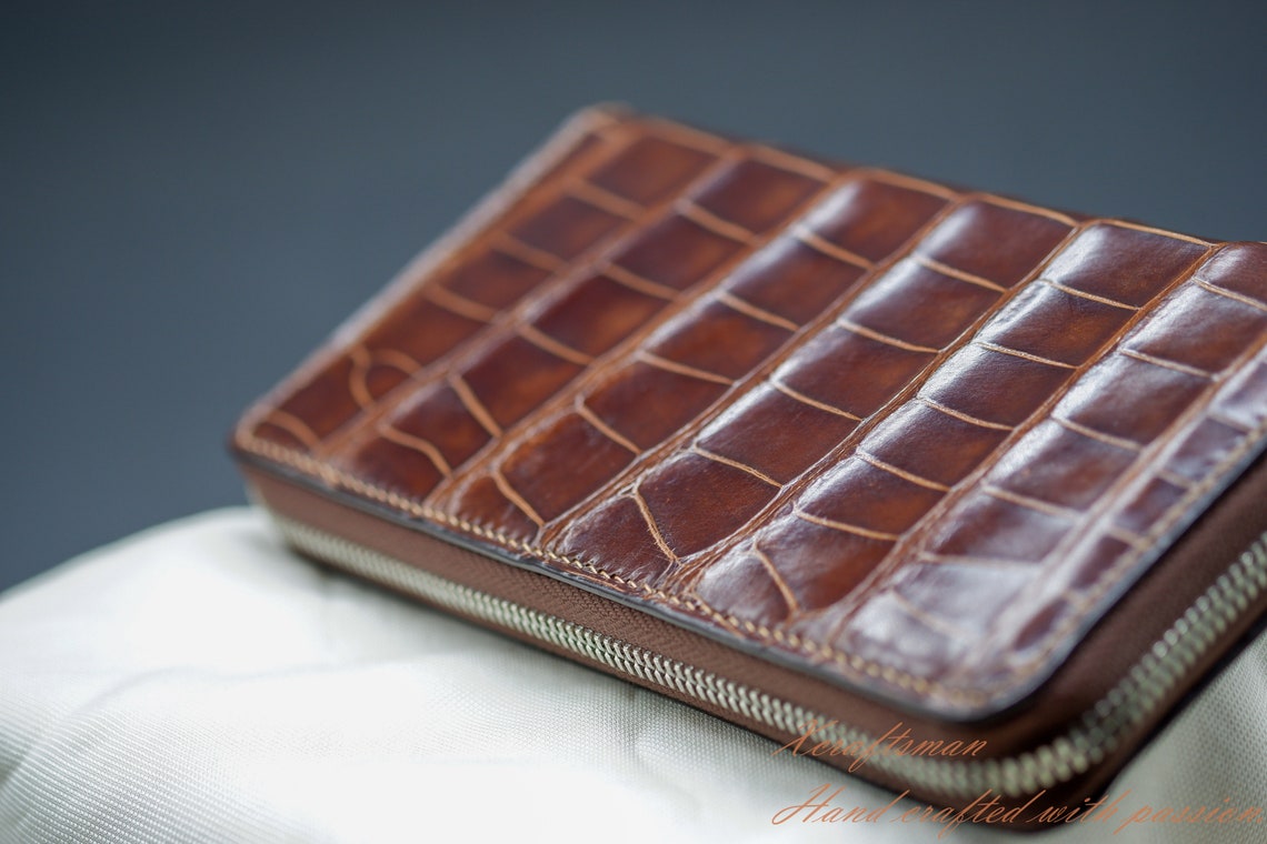 Alligator Long Wallet With Zipper Glazed Brown Purse - Etsy