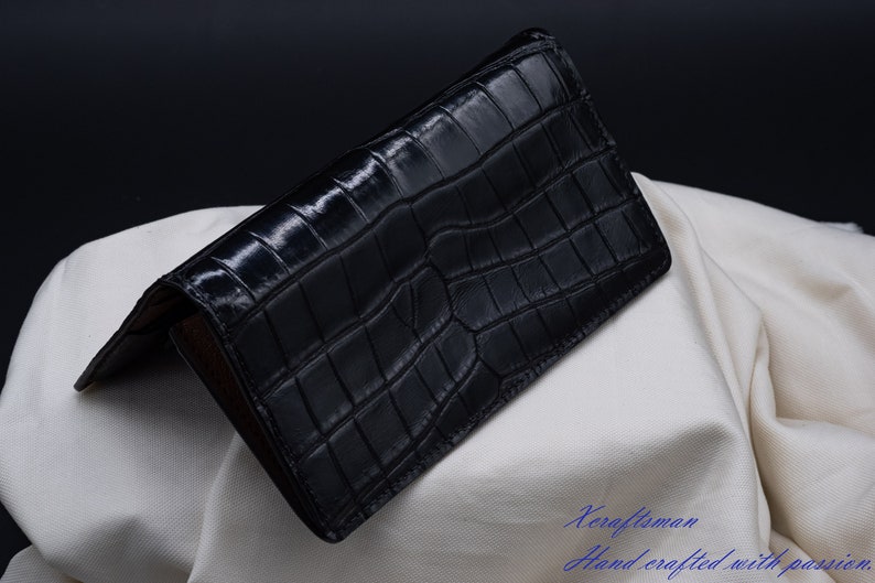 Black Alligator Long Wallet Handmade Long Bifold Wallet. | Etsy