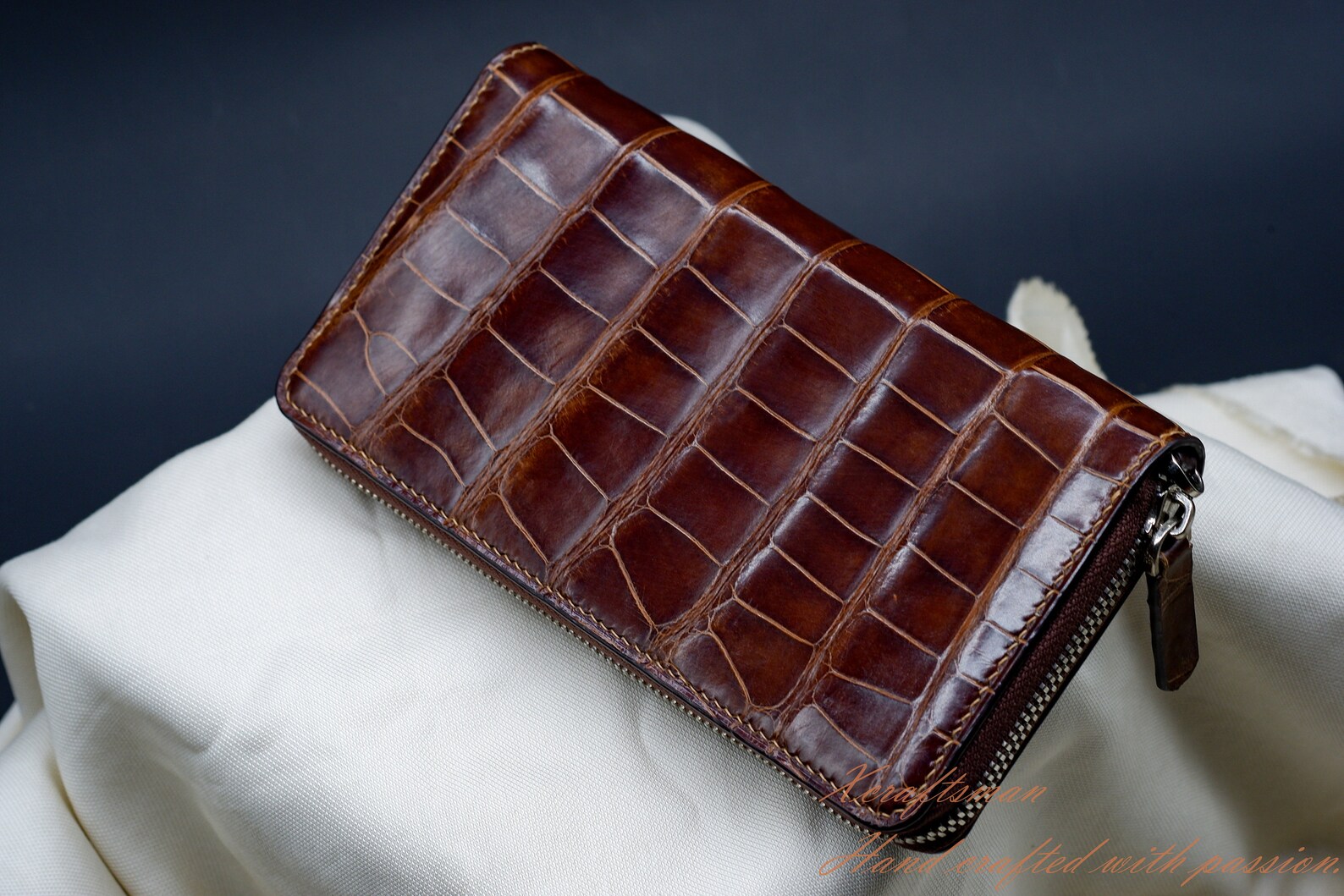 Alligator Long Wallet With Zipper Glazed Brown Purse - Etsy