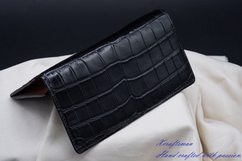 Black Alligator Long Wallet Handmade Long Bifold Wallet. | Etsy