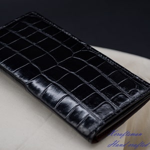 Black Alligator Long Wallet, Handmade Long Bifold Wallet. Luxury ...