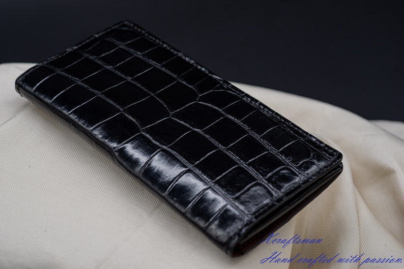Black Alligator Long Wallet Handmade Long Bifold Wallet. | Etsy