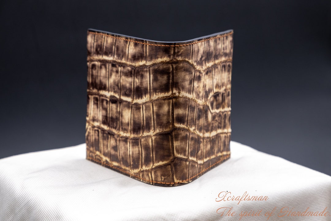 Alligator Leather Cardholder Wallet – Brown Nubuck Finish – Luxury Slim ...