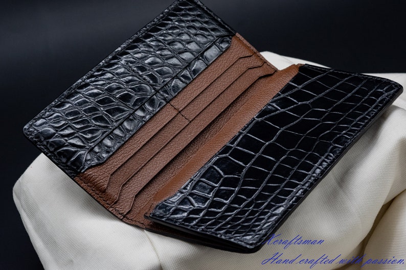 Black Alligator Long Wallet Handmade Long Bifold Wallet. | Etsy