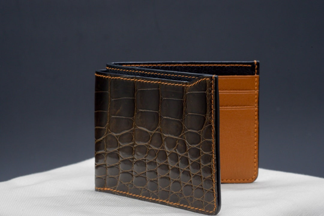 Mens Alligator Wallet, Glazed Dark Brown Alligator Leather Wallet ...