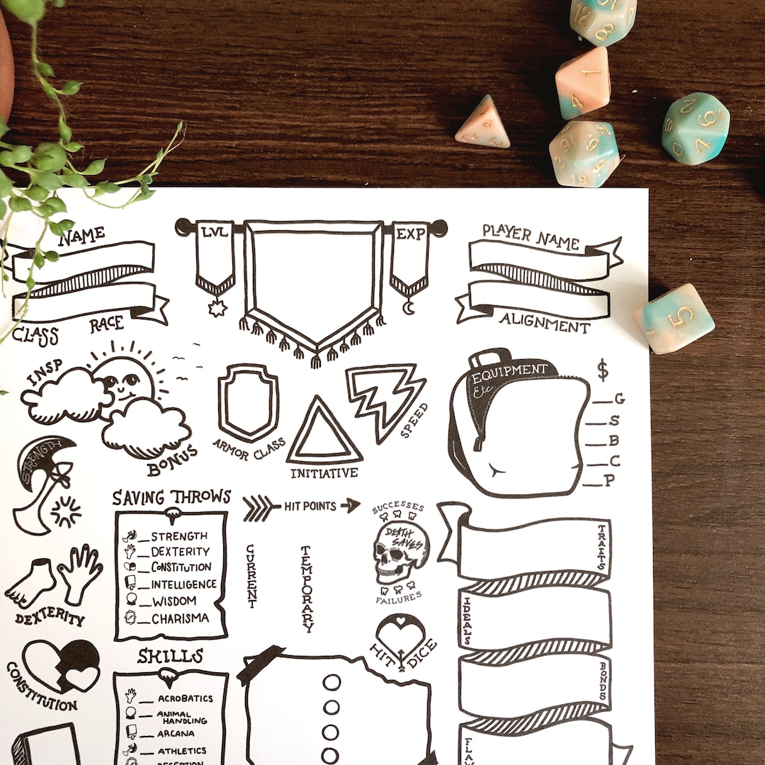 Character Sheet . Dungeons and Dragons . DND . D&D . Downloadable PDF ...