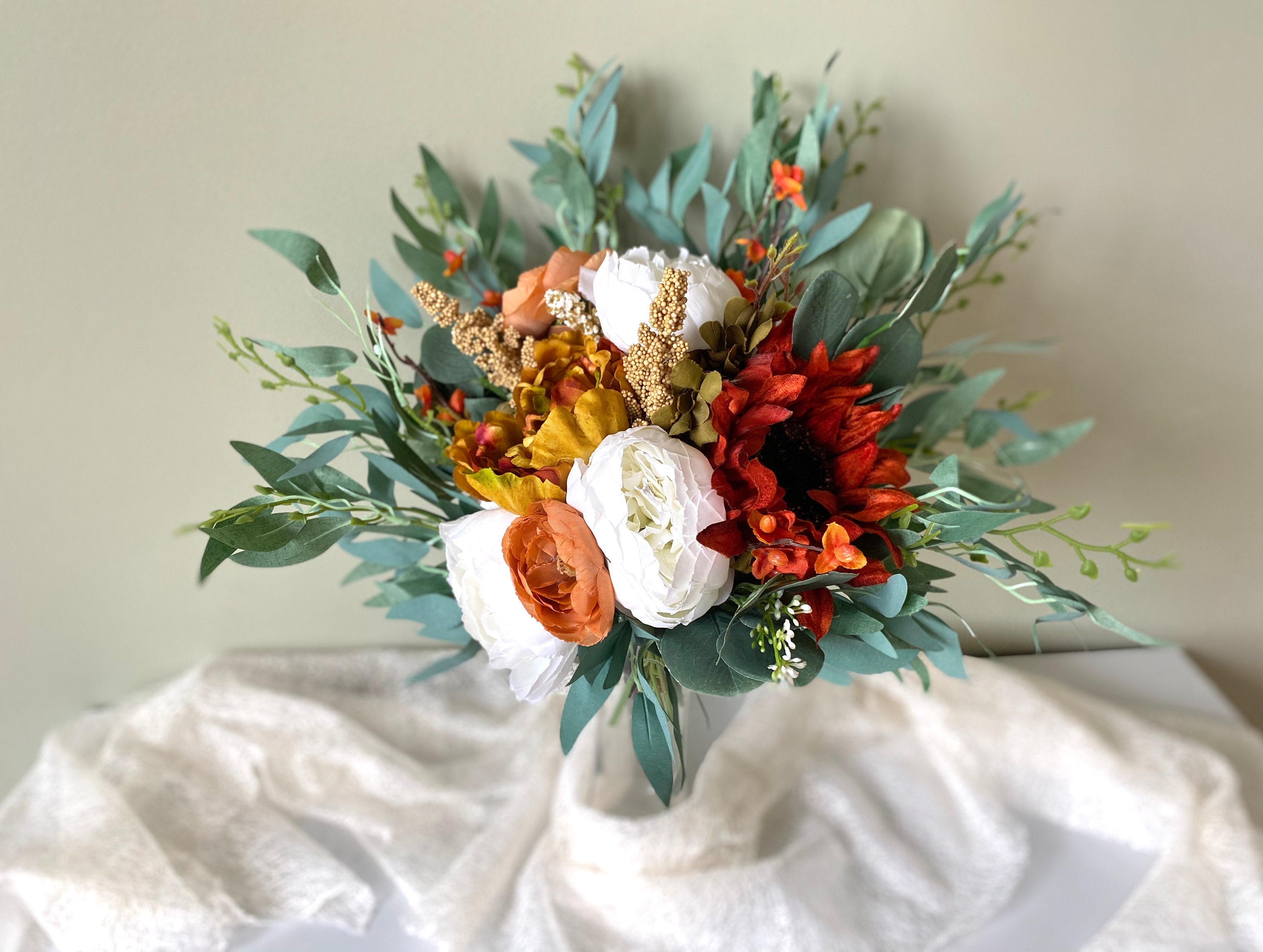 Burnt orange bridal bouquet fall flower bouquet boho | Etsy