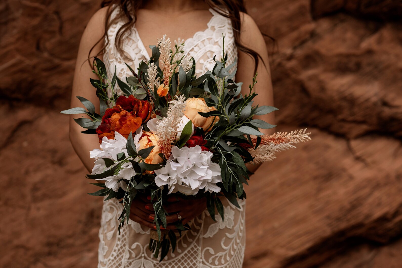 Burnt Orange Bridal Bouquet Boho Wedding Bouquet Silk - Etsy