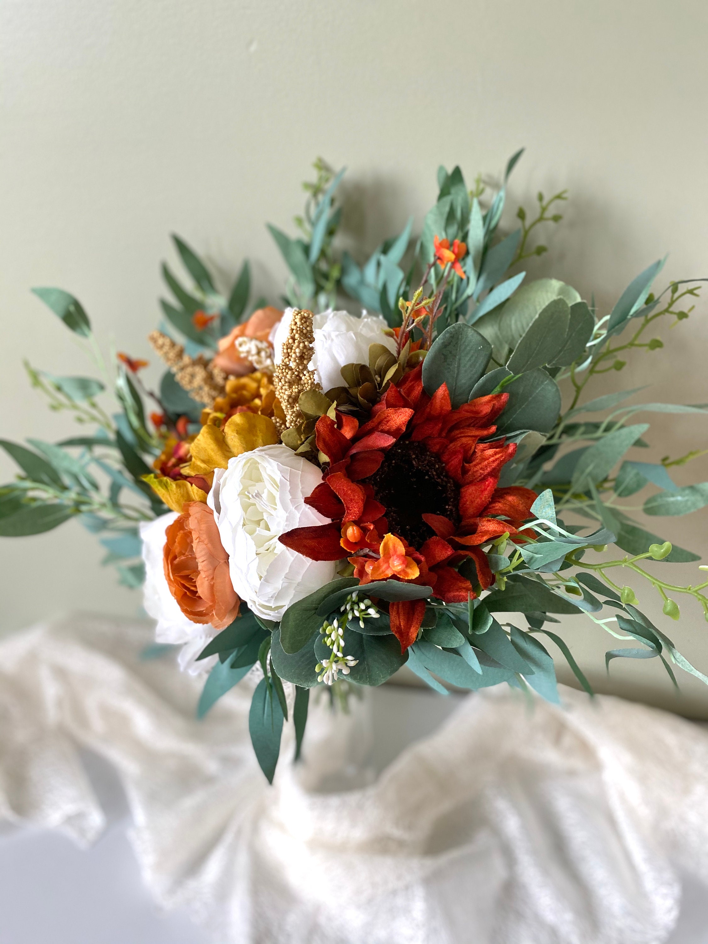 Burnt orange bridal bouquet fall flower bouquet boho | Etsy