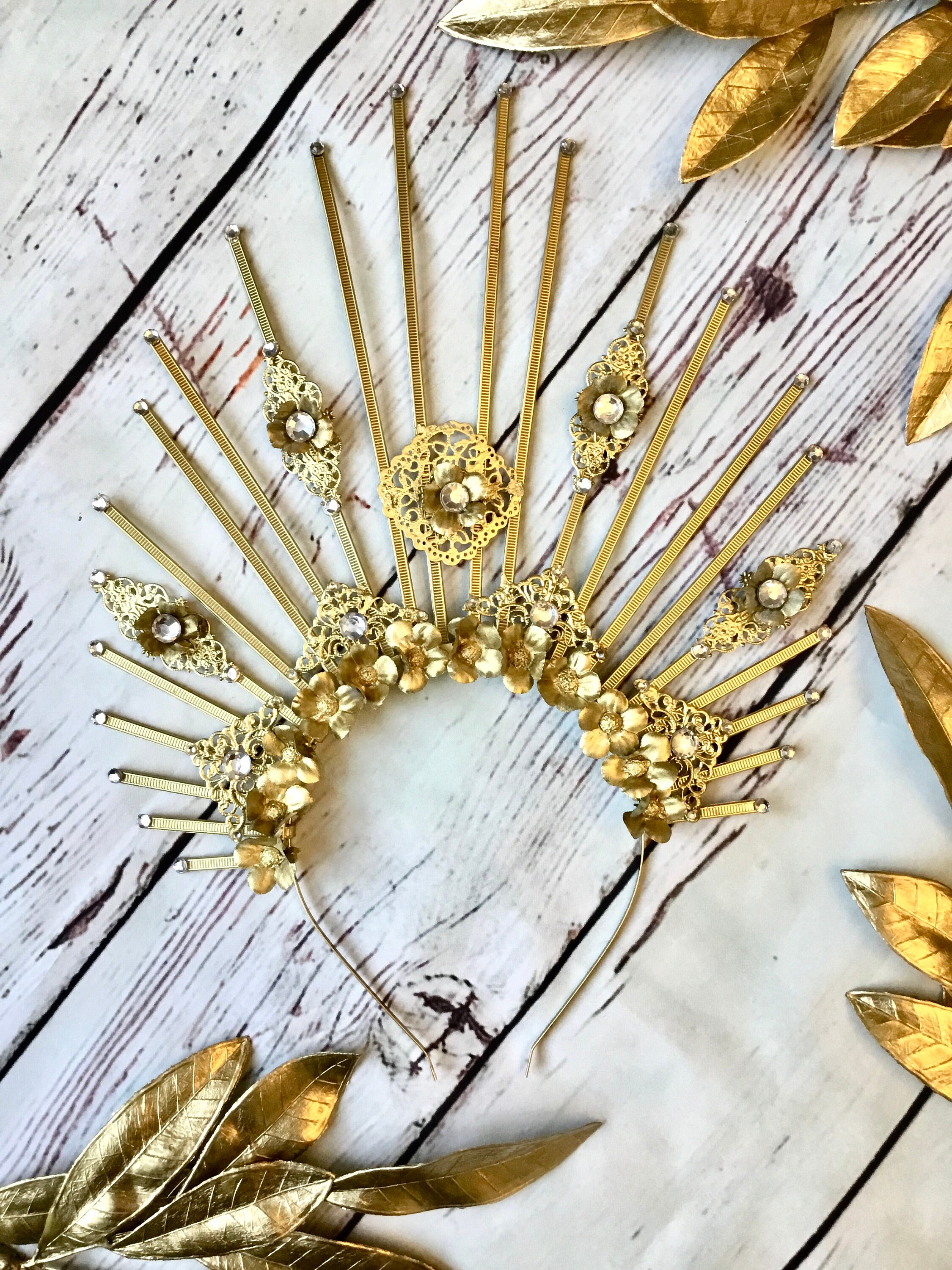 Gold Sunburst Crown Sun Goddess Headpiece Spiked Crown | Etsy