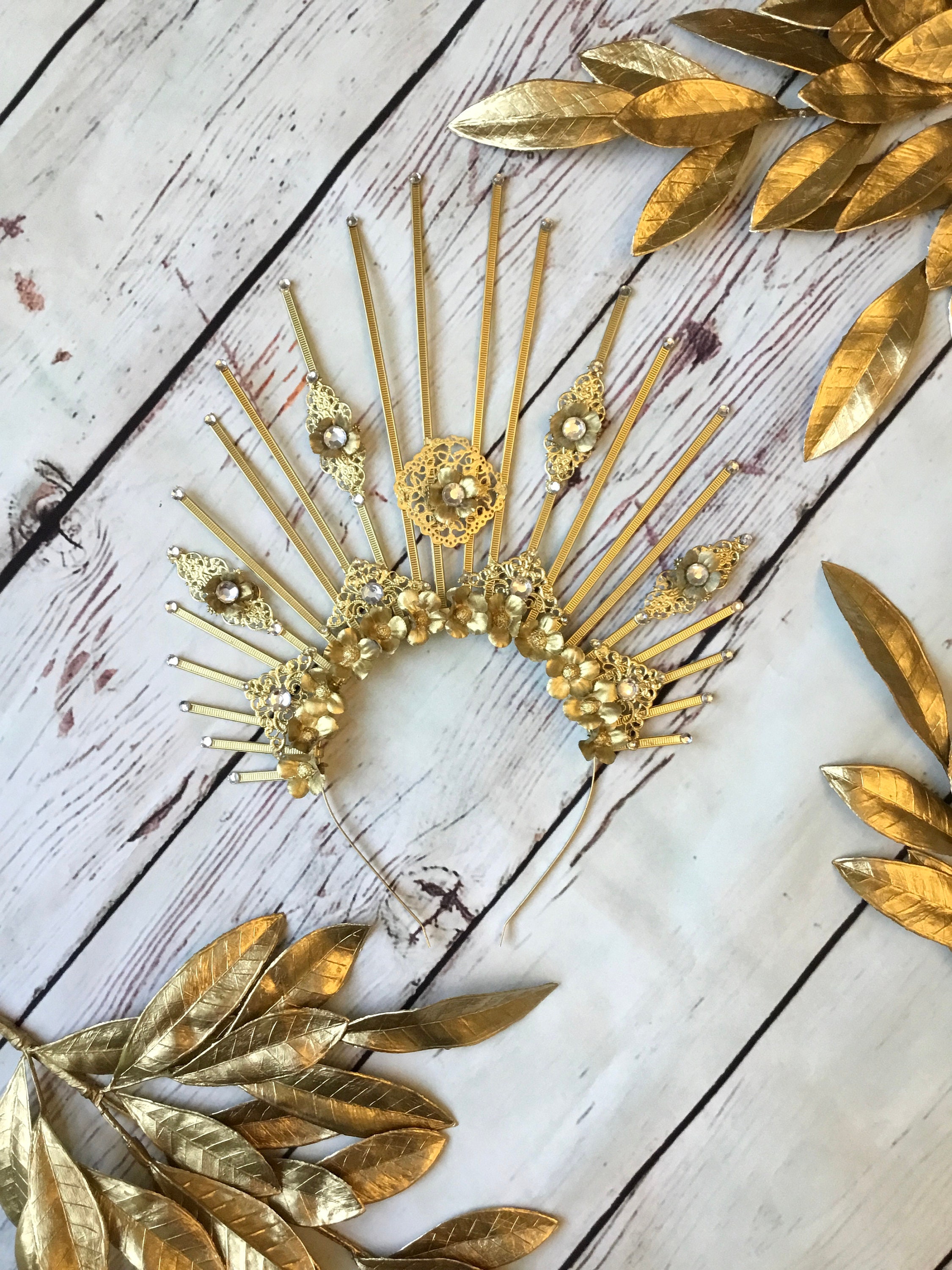 Gold Sunburst Crown Sun Goddess Headpiece Spiked Crown - Etsy