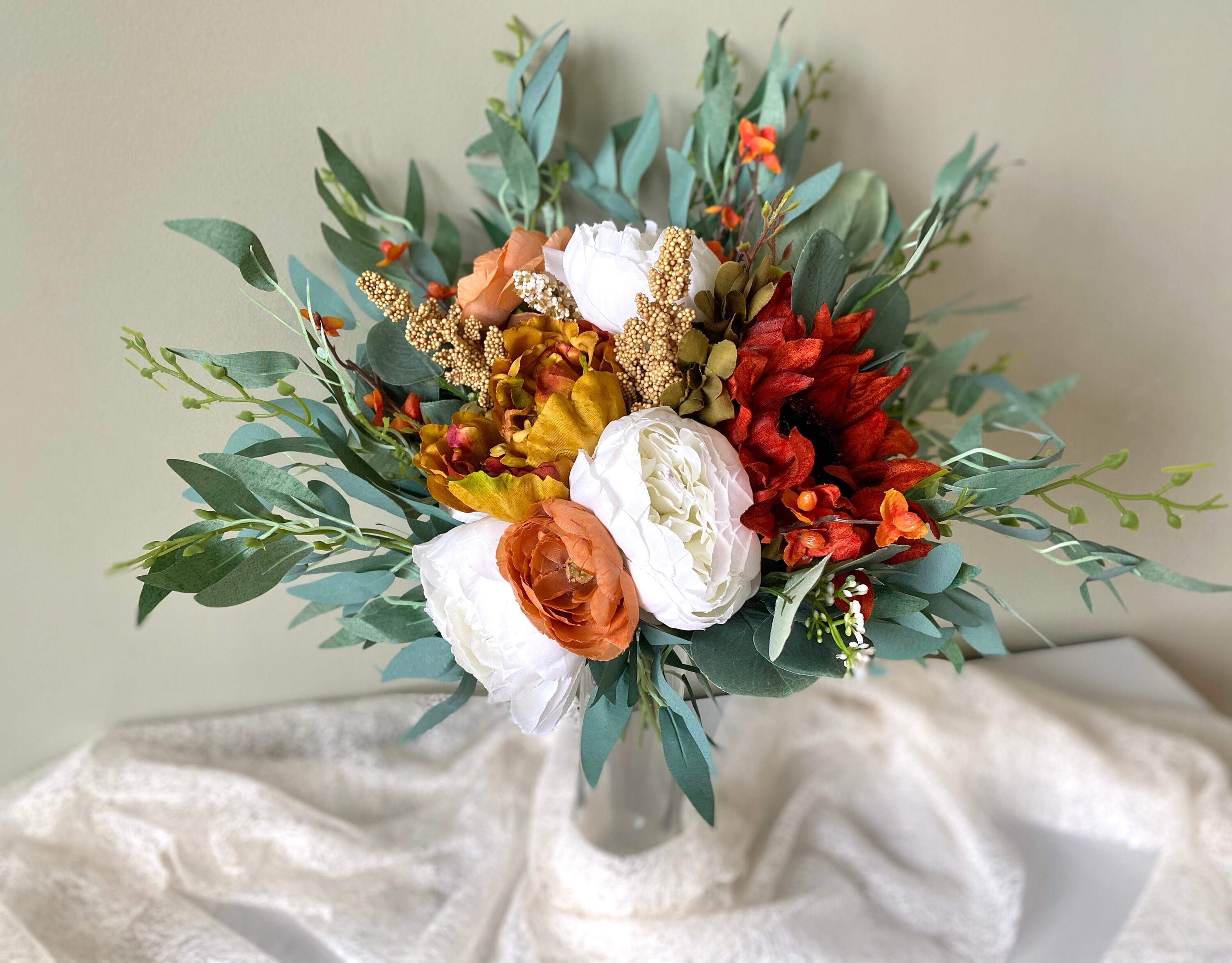 Burnt orange bridal bouquet fall flower bouquet boho | Etsy