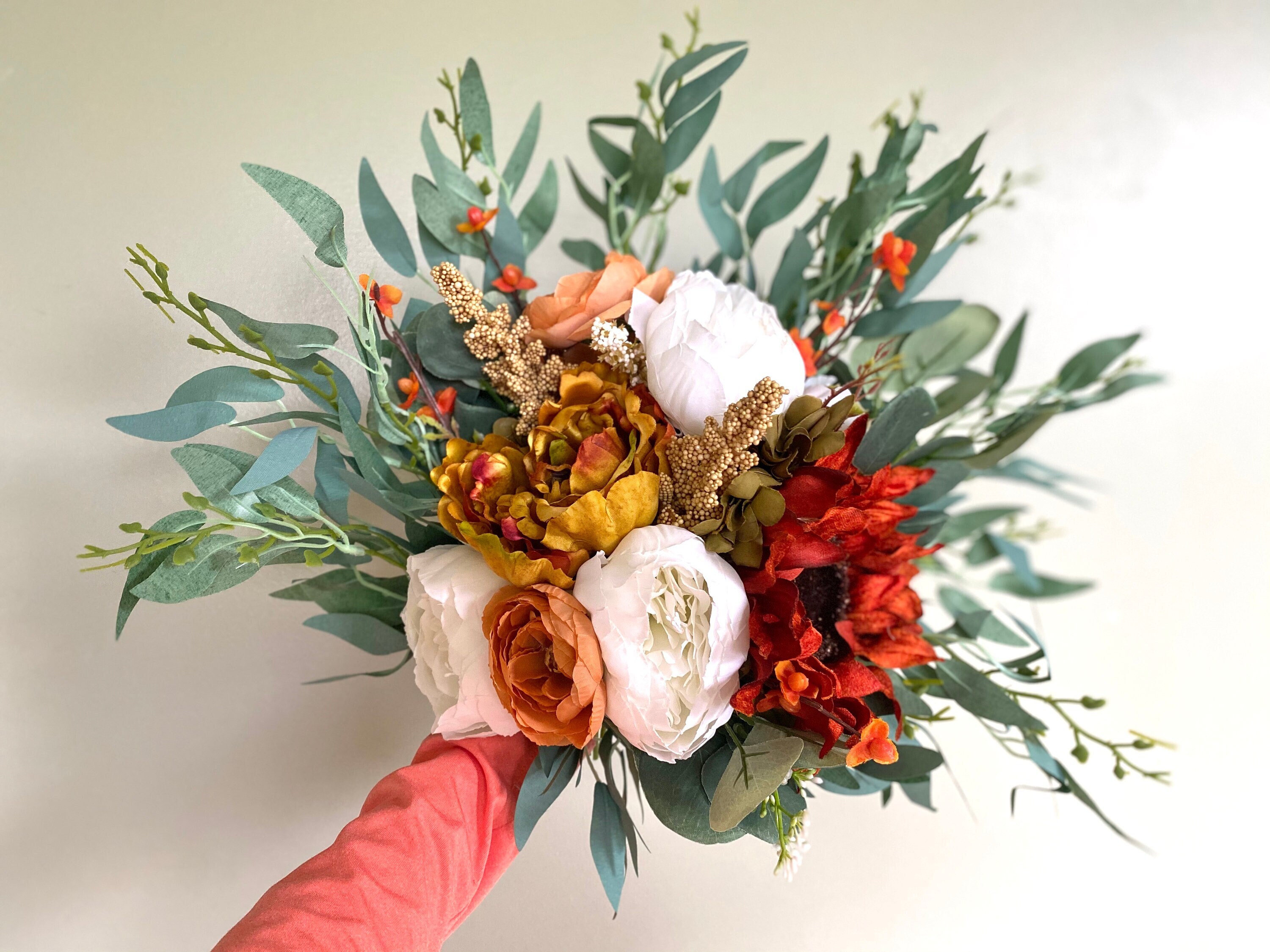 Burnt orange bridal bouquet fall flower bouquet boho | Etsy