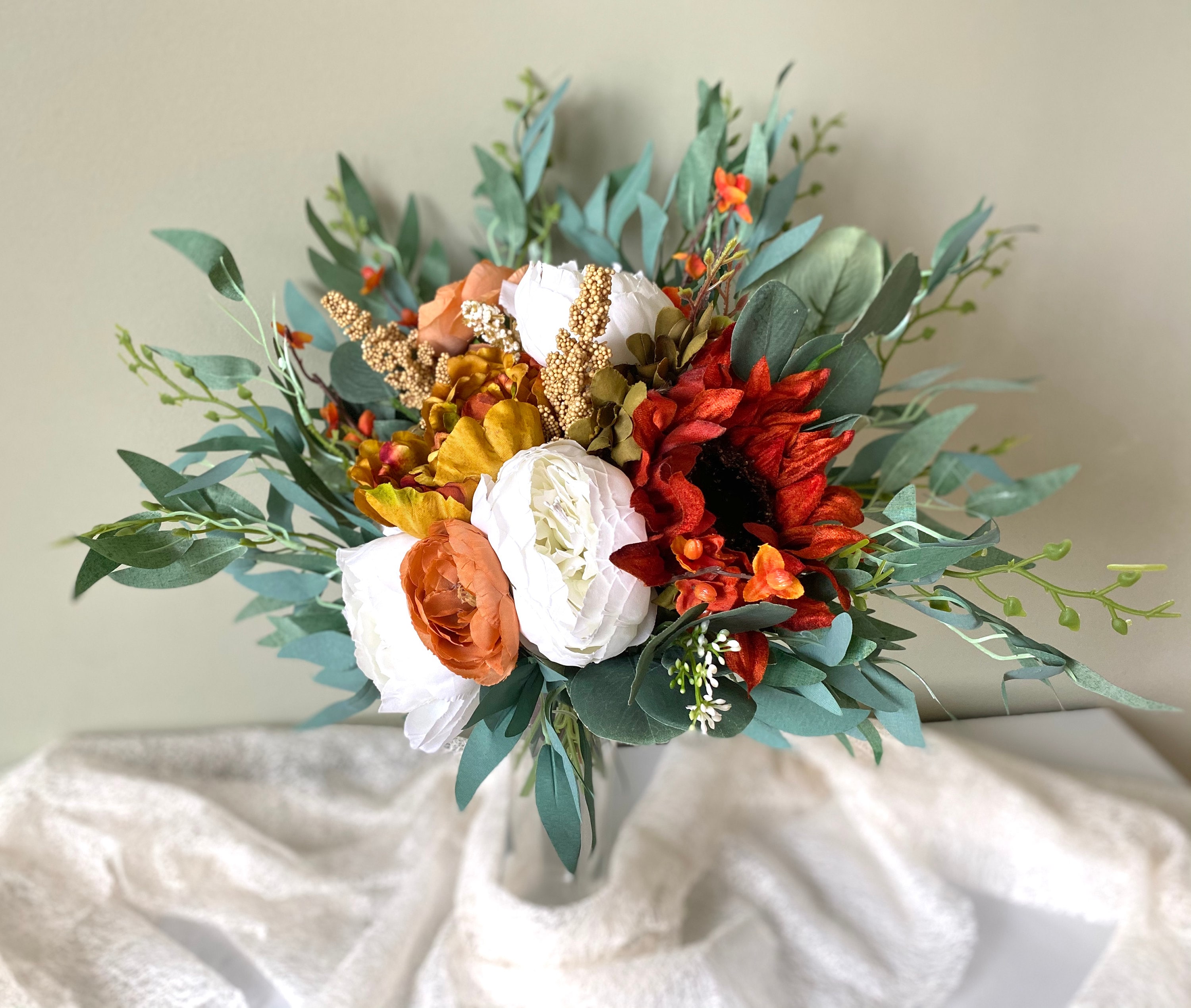 Burnt orange bridal bouquet fall flower bouquet boho | Etsy