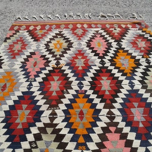 6x9 Diamond Design Turkish Kilim Rug, Area Large Kilim Rug, Vintage ...