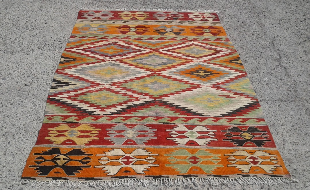 5x8 Vintage Turkish Diamond Design Kilim Rug, Rugs for Living Room Area ...