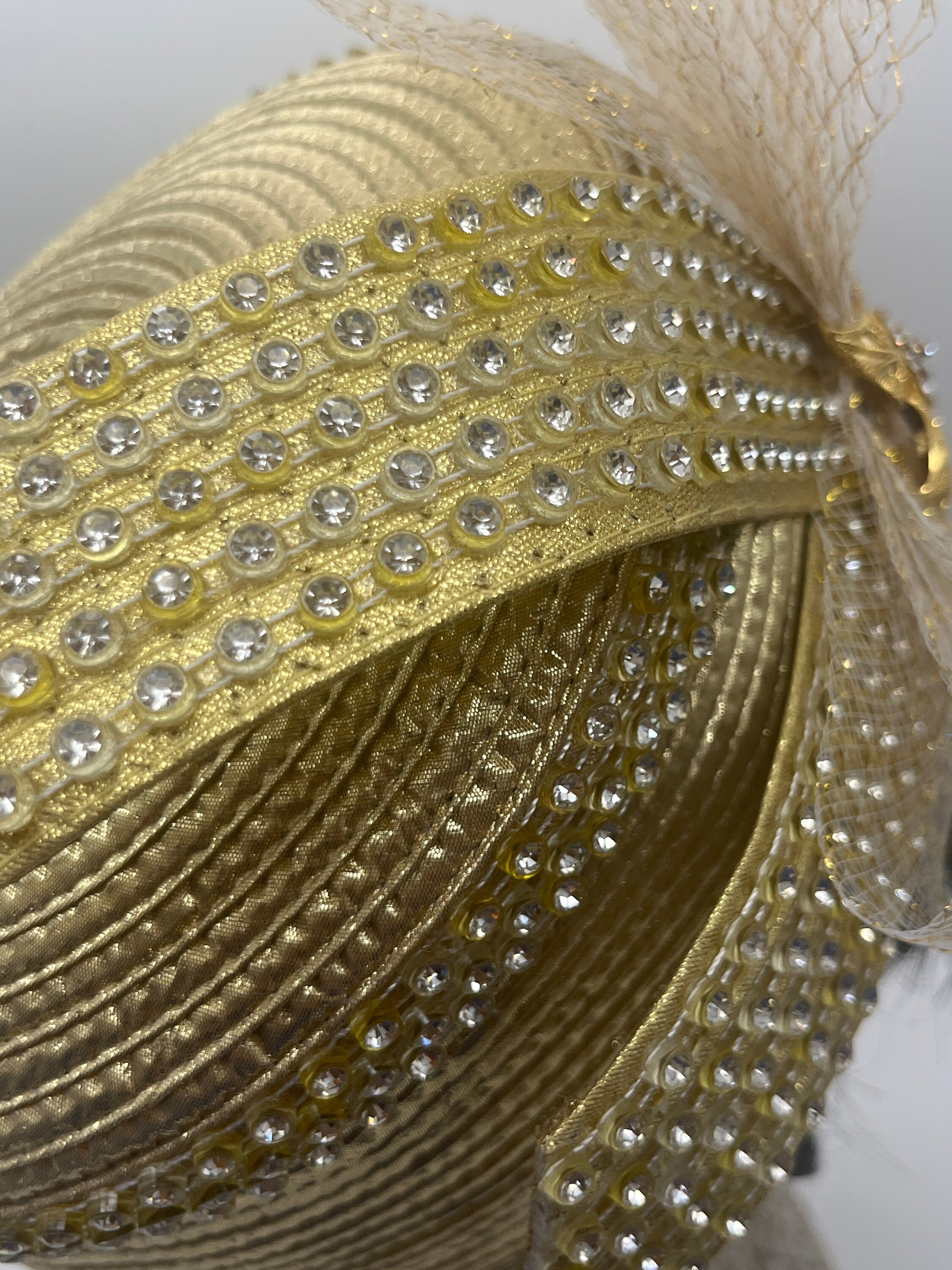 Gold Church Hat Metallic Rhinestone Pillbox Crinoline Brooch Birthday ...