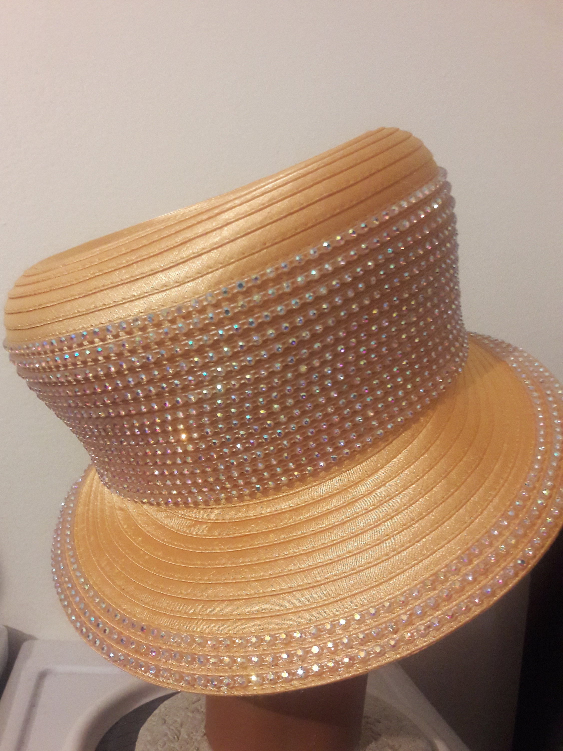 Gold Church Hat: Rhinestone Trim Cloche, Side Brim - Etsy
