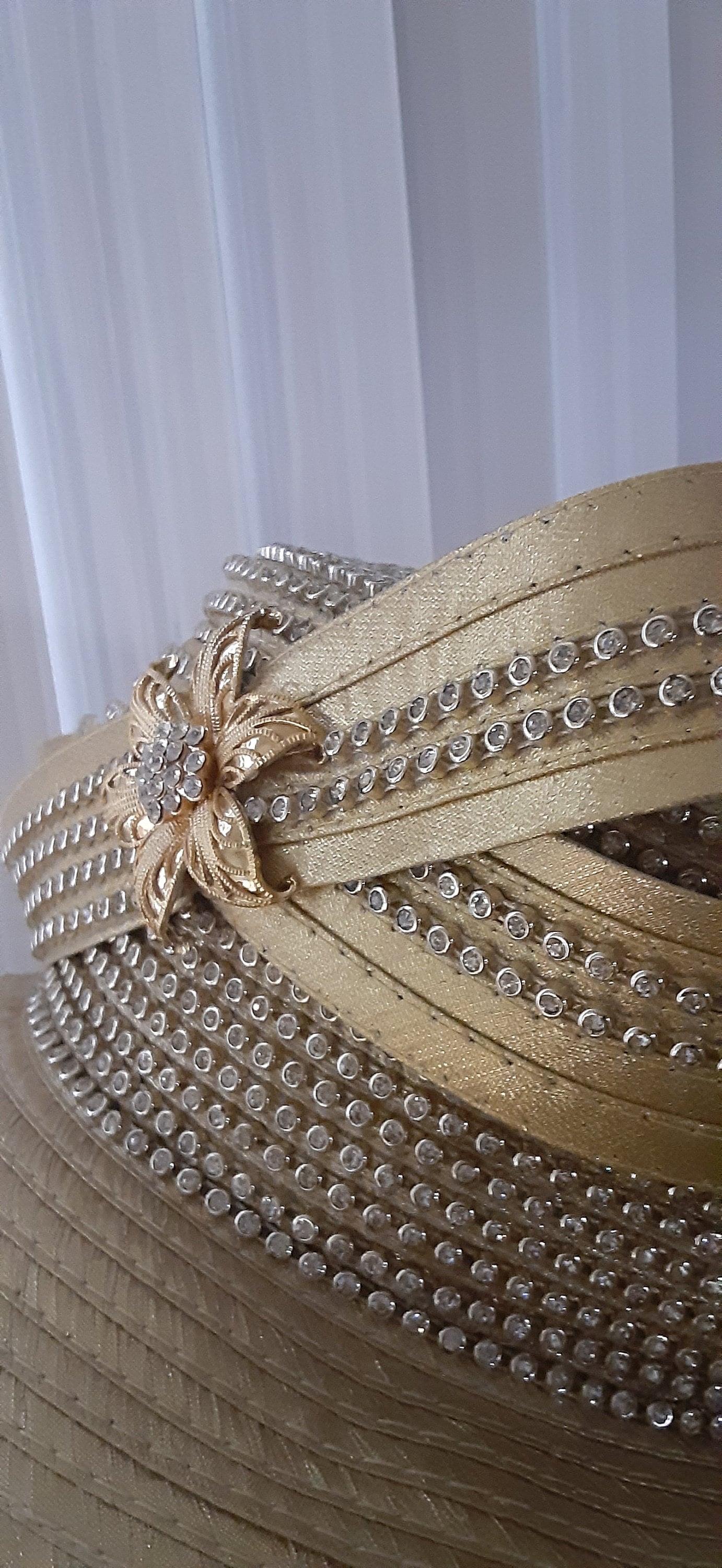 Gold Church Hat Metallic Rhinestone Year Round Gold Brooch Moms Day ...