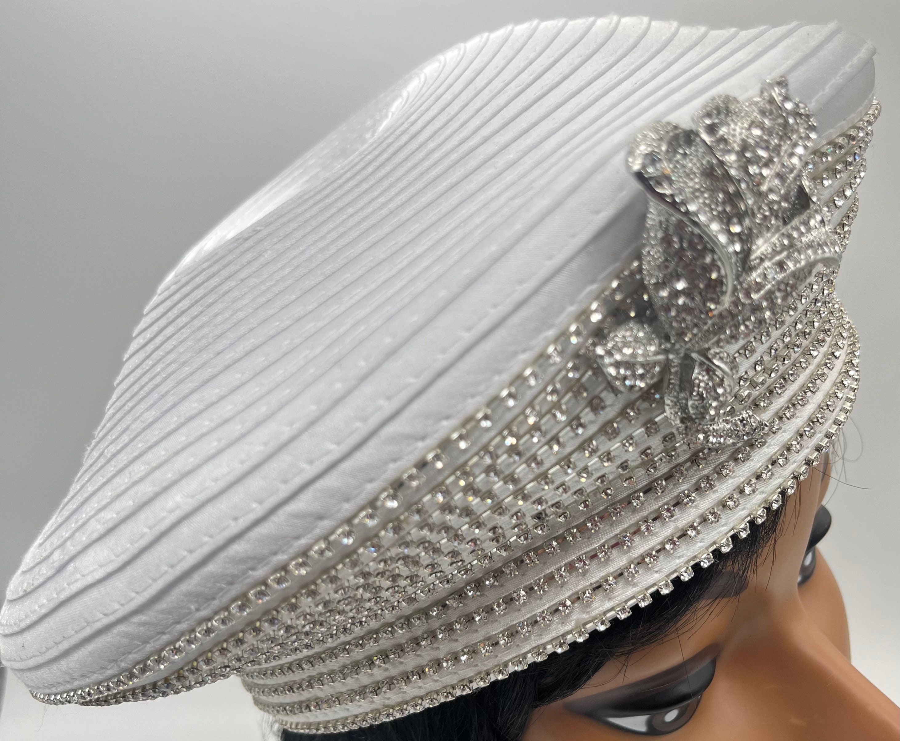 White Rhinestone Church Hat: Satin Pillbox With Silver Brooch - Etsy