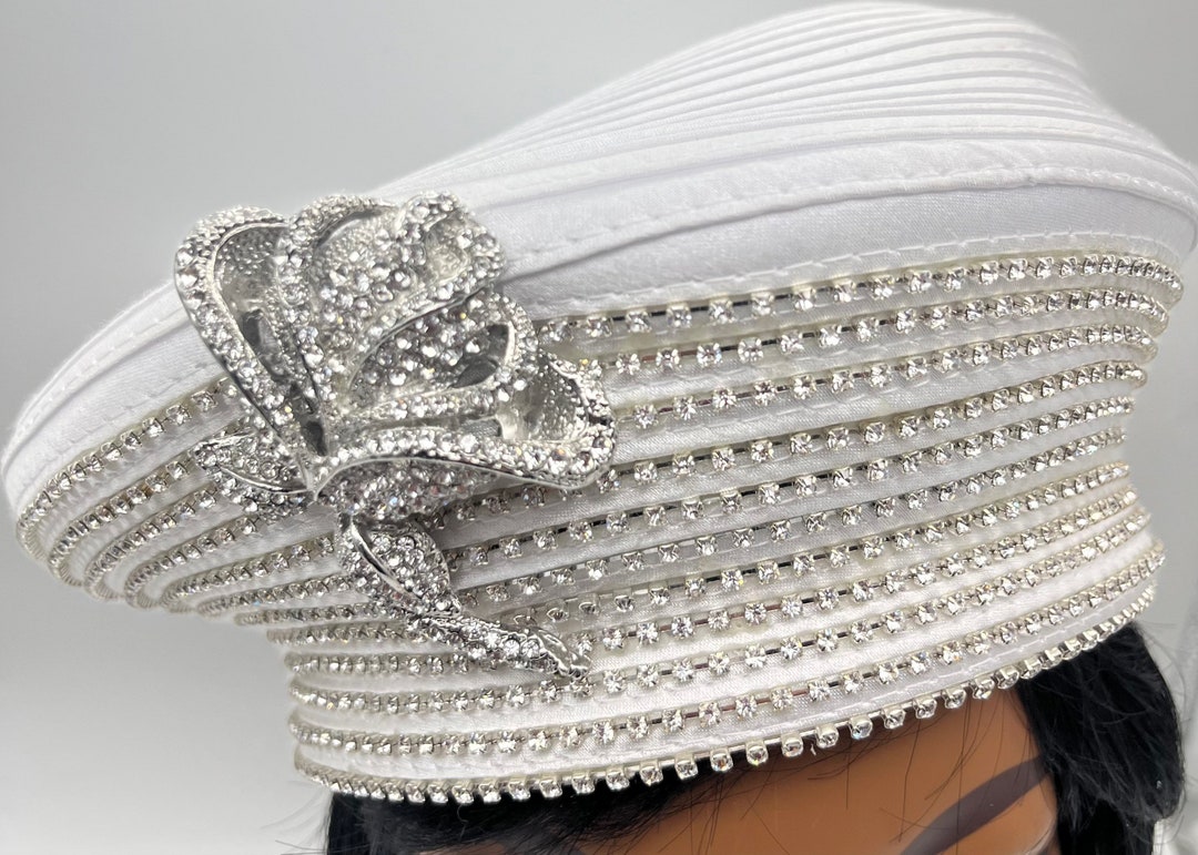 White Rhinestone Church Hat: Satin Pillbox With Silver Brooch - Etsy
