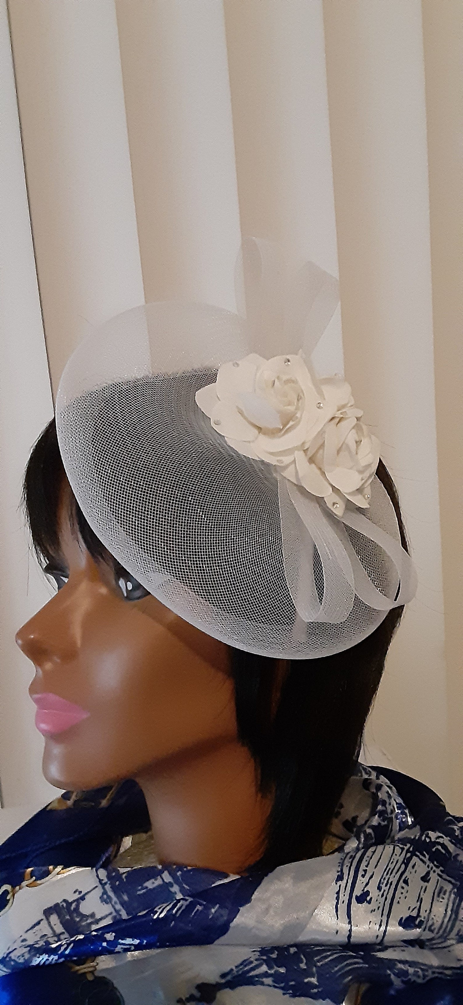 White Church Fascinator Flower Headband Crinoline Rhinestones - Etsy