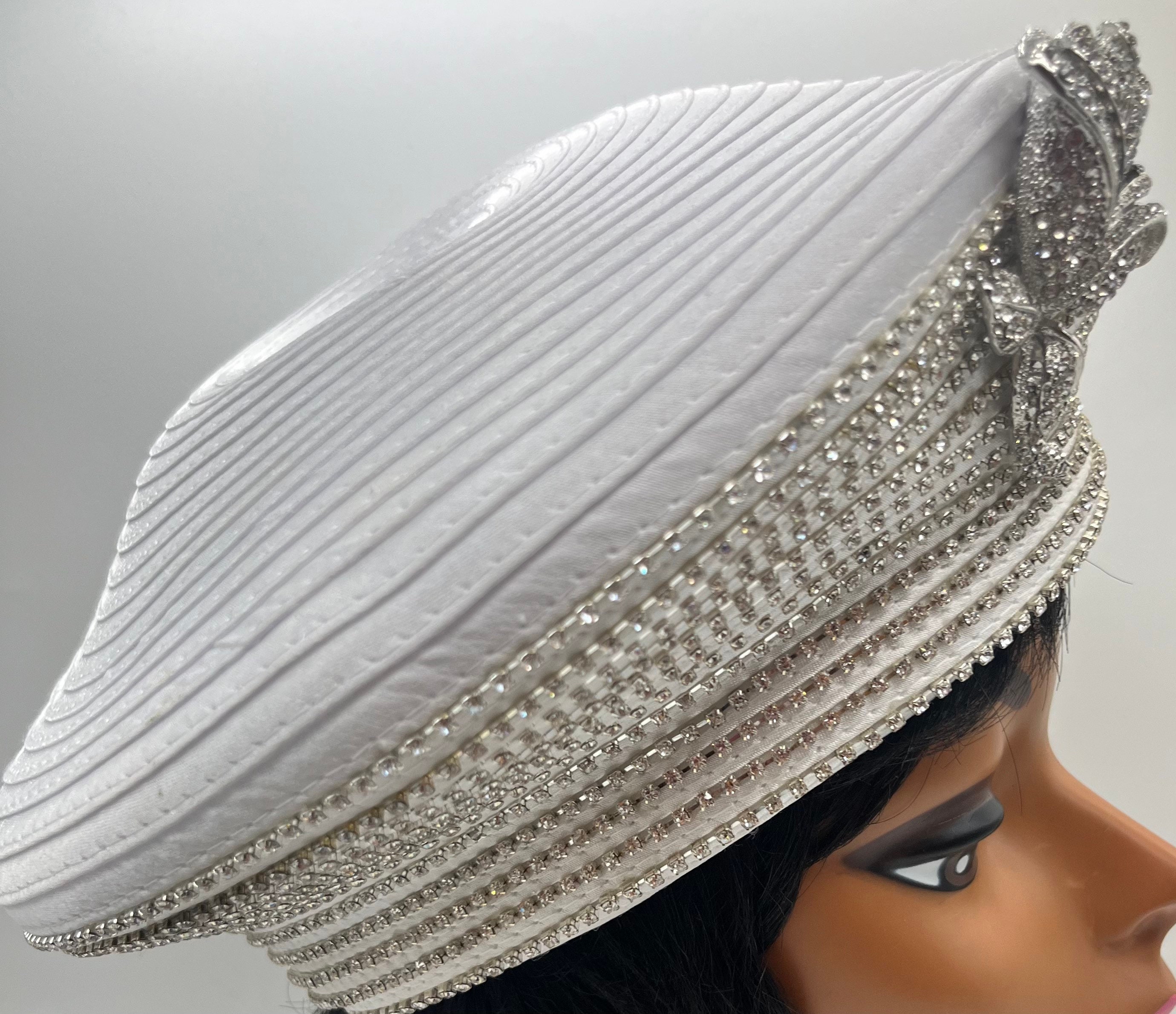 White Rhinestone Church Hat: Satin Pillbox With Silver Brooch - Etsy