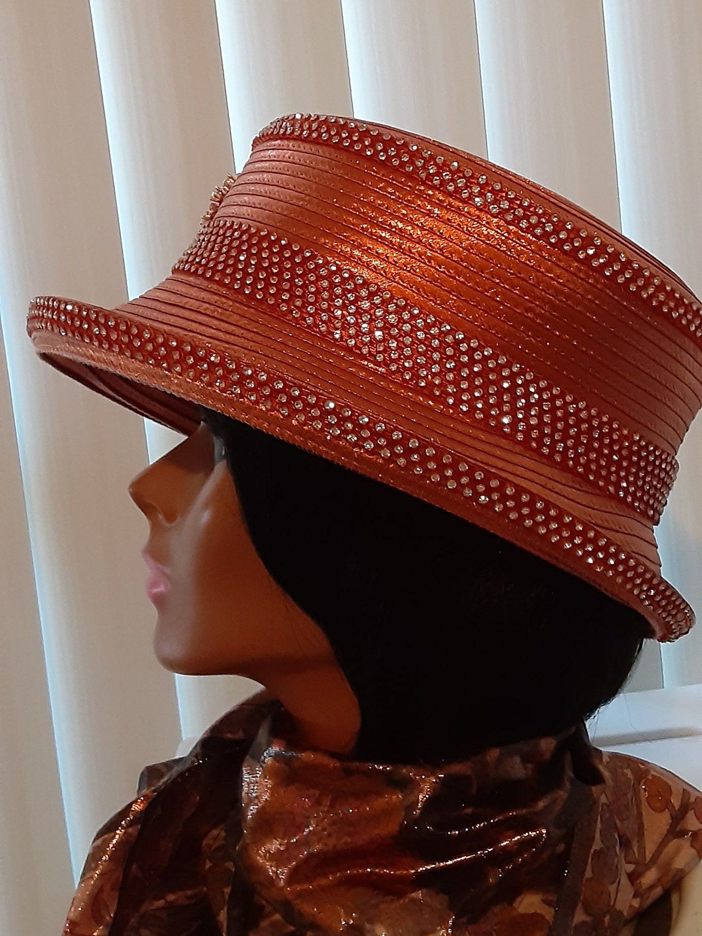 Orange Metallic Church Hat: Rhinestone Rose Gold Brooch - Etsy