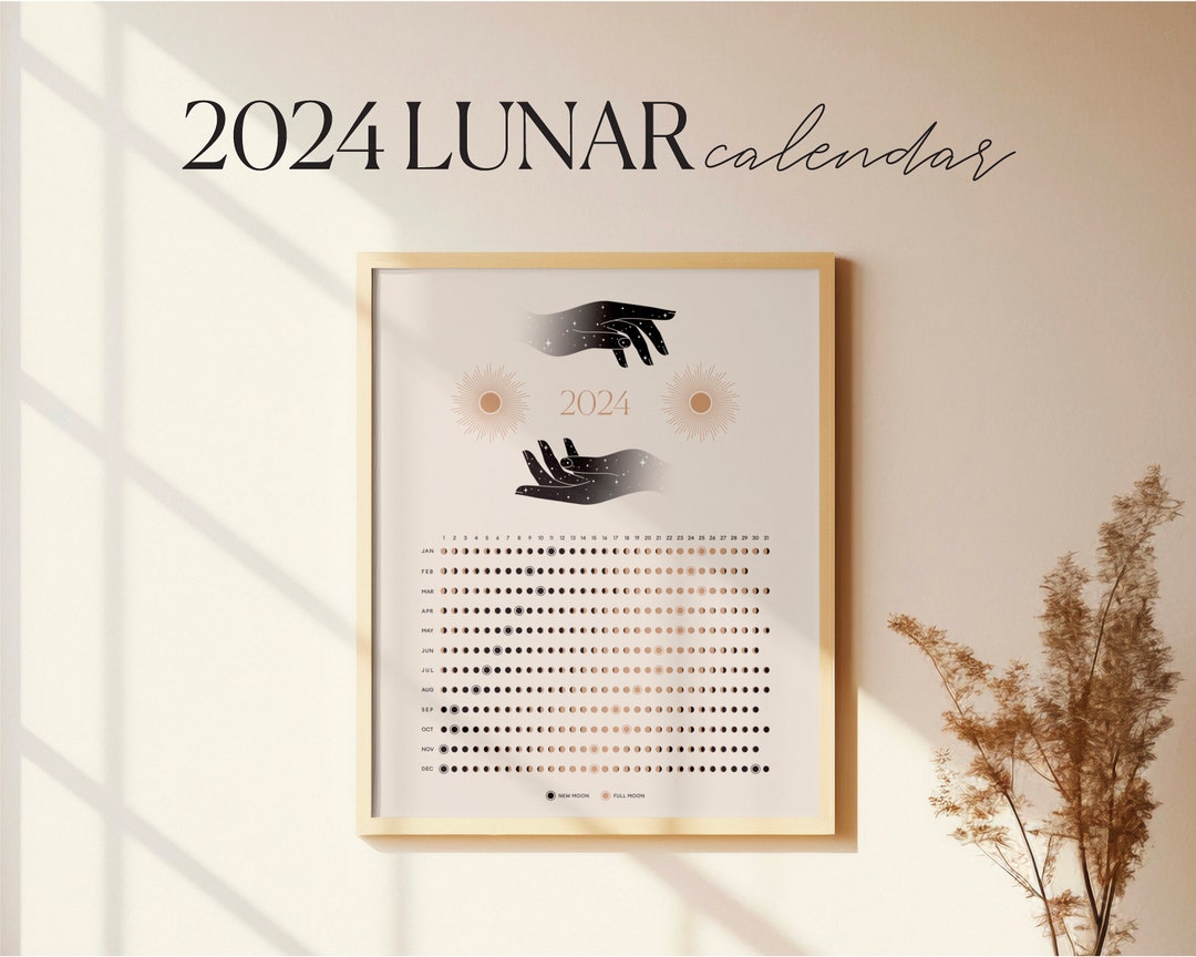 2024 Moon Calendar Art Print Lunar Phases Wall Calendar Witchy Calendar ...