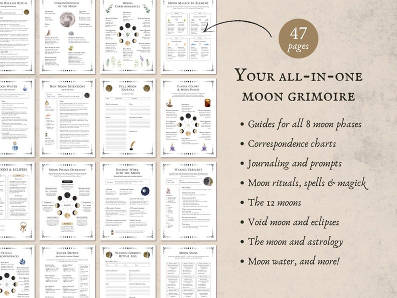 Moon Journal Grimoire Pages: Lunar Spells, Moon Phases, Rituals ...