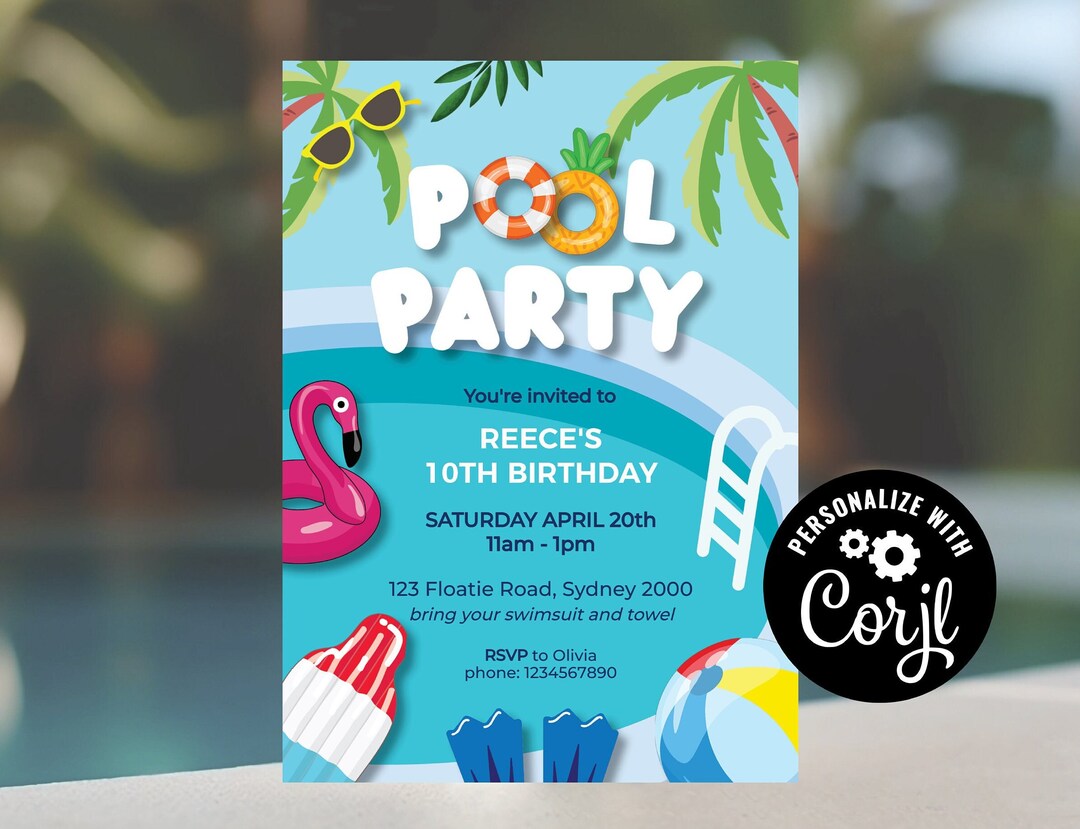 Pool Party Invitation Template - Customizable Digital Download - Etsy