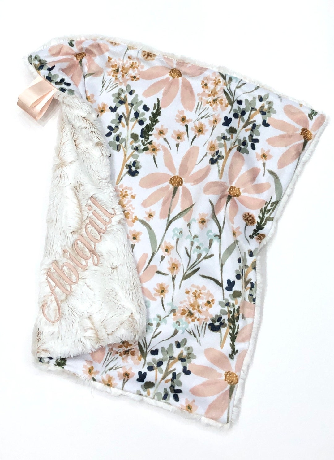 Daisy Floral Minky Baby Blanket: Personalized Watercolor Girl Gift - Etsy