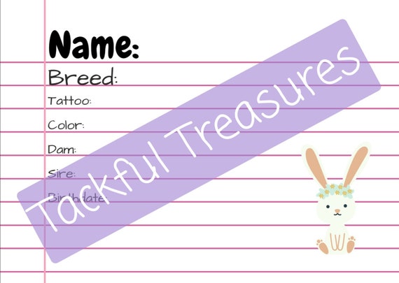 Adorable Notecard Rabbit Bunny Bunnies Cage Tag Breeding Tag | Etsy