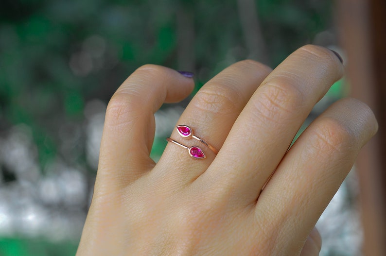 Teardrop Ring Two Stone Ring Simple Rings for Women Pear | Etsy