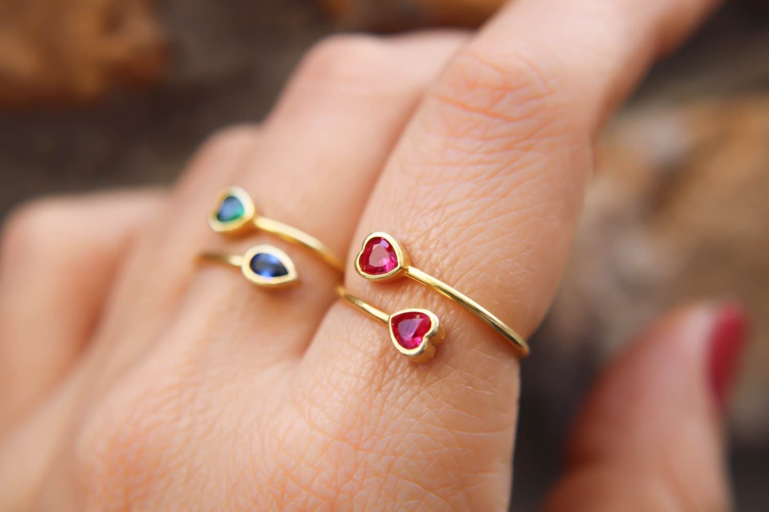 Two Heart Ring Mothers Ring 2 Stones Best Friend Rings - Etsy