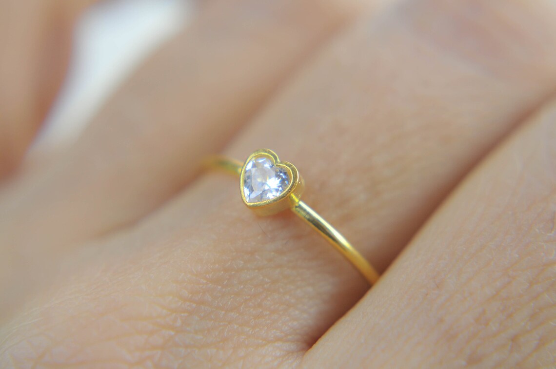 Heart Diamond Ring Gold Promise Ring Gold Heart Ring Rose | Etsy