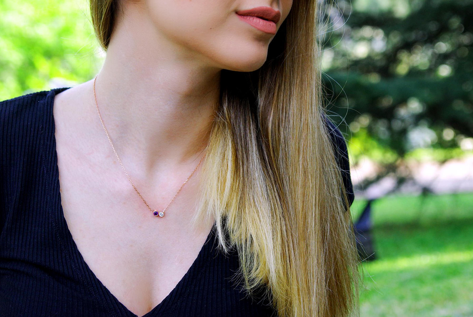 Couples Necklace Twin Necklace Two Birthstone Necklace | Etsy