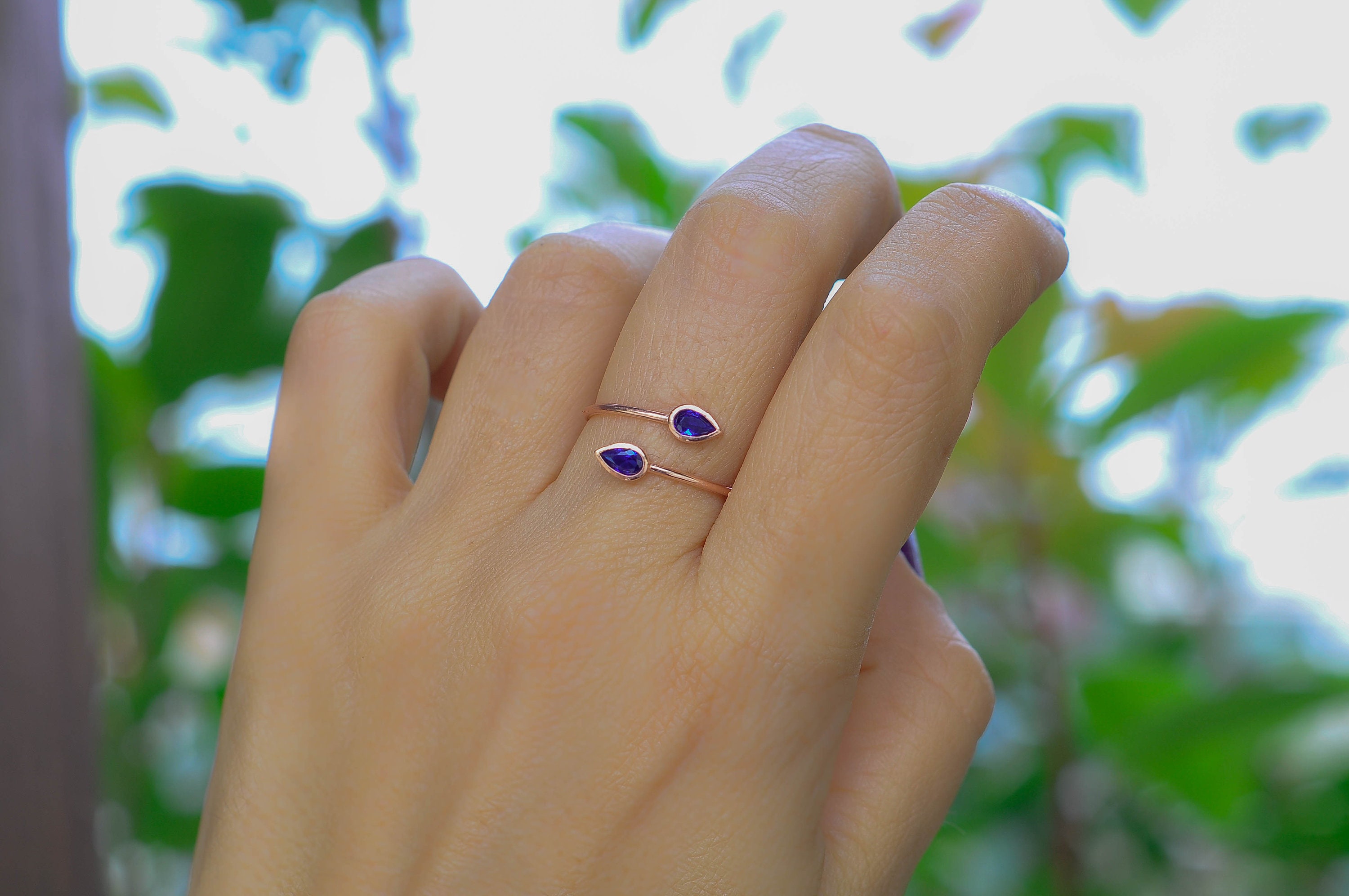 Teardrop Ring Two Stone Ring Simple Rings for Women Pear | Etsy