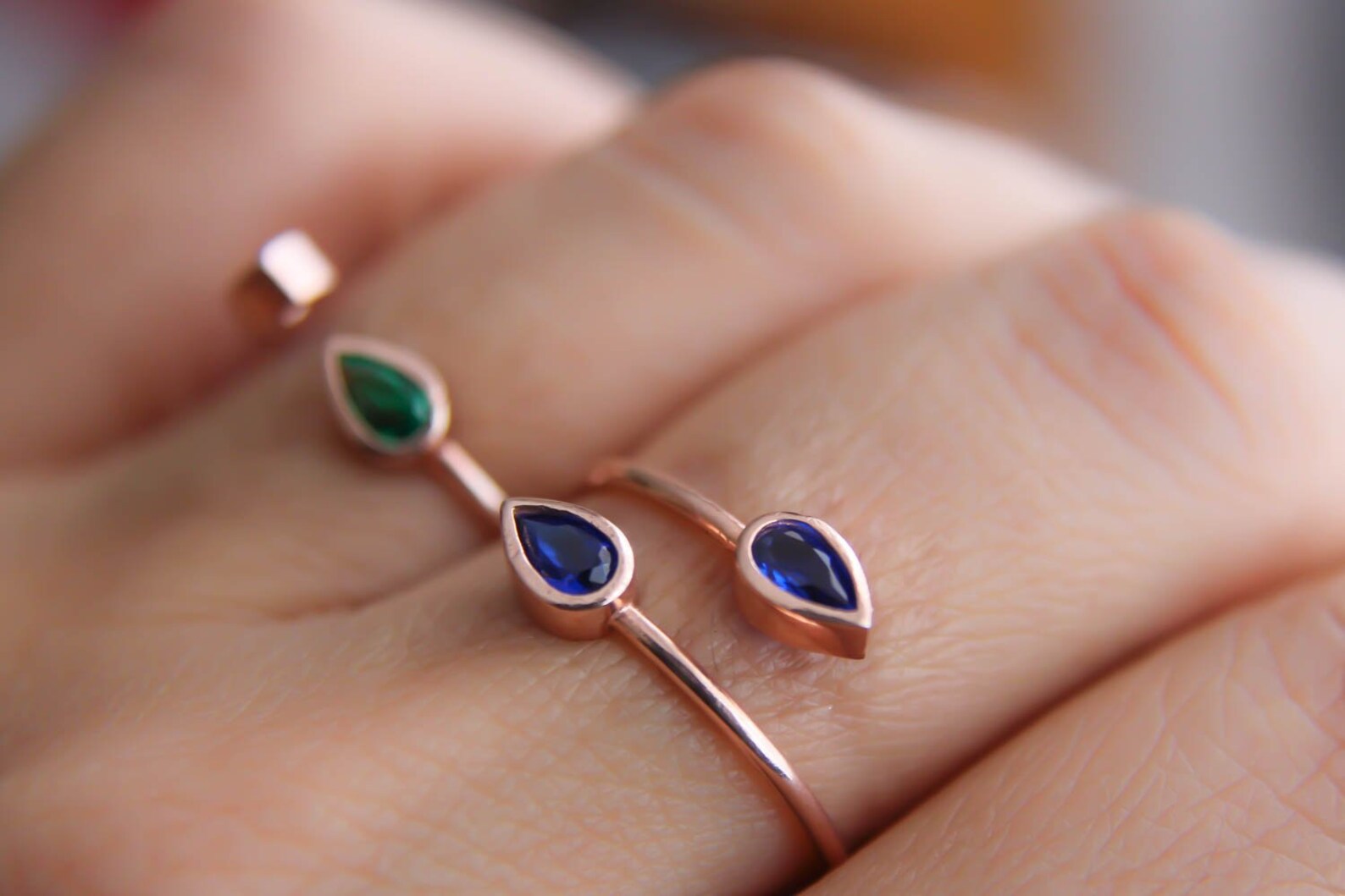 Blue Stone Ring Personalized Rings Two Stone Ring Custom | Etsy