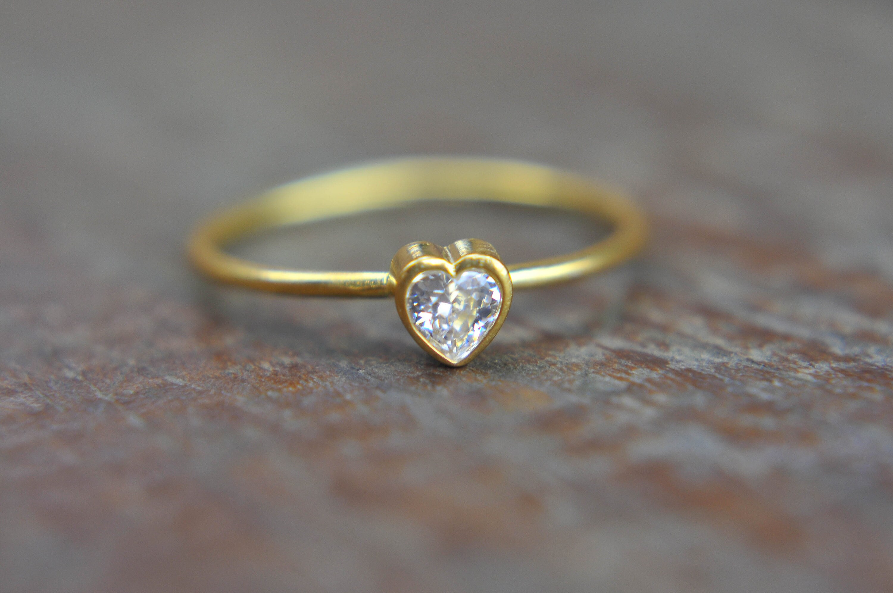 Heart Diamond Ring Gold Promise Ring Gold Heart Ring Rose | Etsy