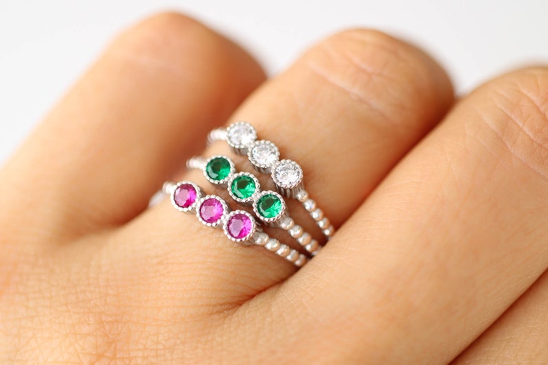 3 Stone Ring Custom Rings Simple Rings Dainty Rings | Etsy