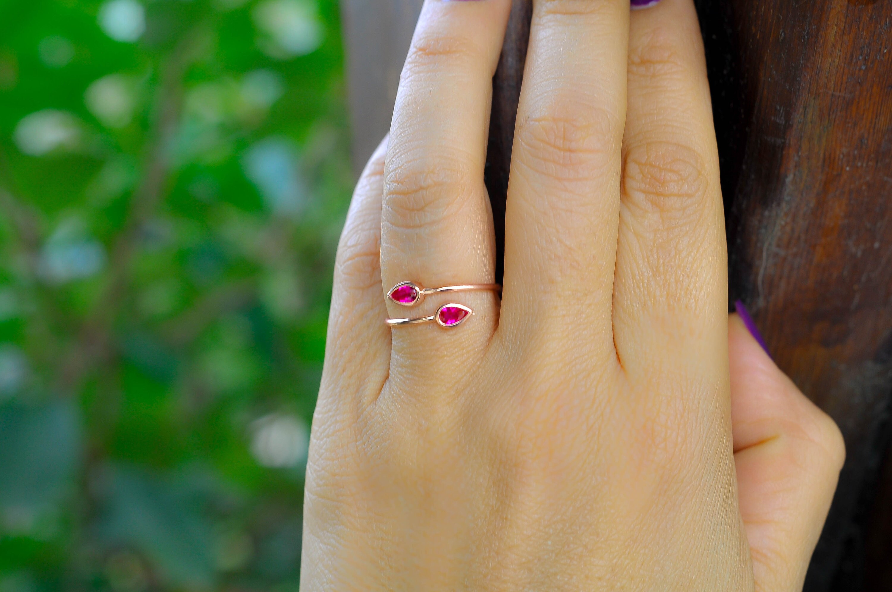 Teardrop Ring Two Stone Ring Simple Rings for Women Pear | Etsy