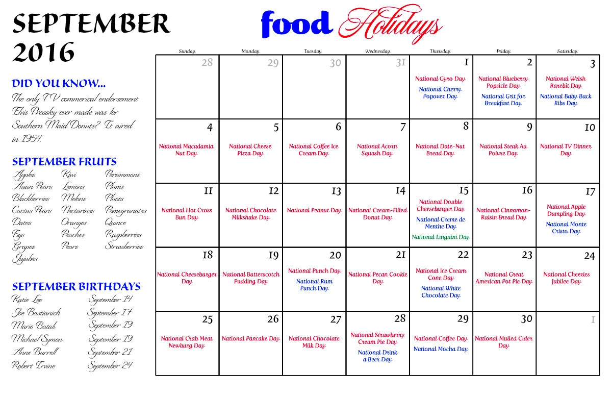 FOOD HOLIDAY CALENDAR - Etsy