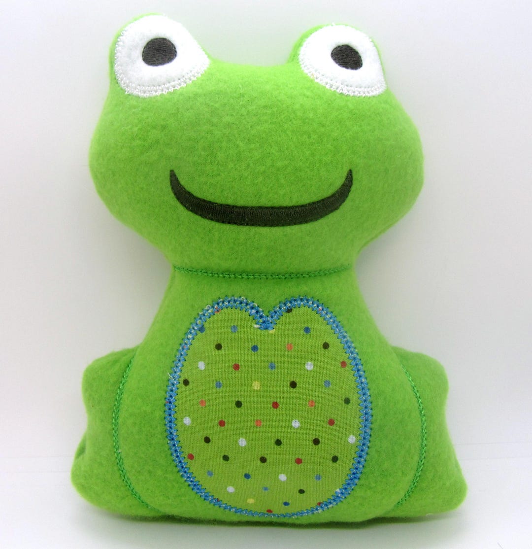 Frog Stuffie, Handmade Fleece Toy, Embroidered Heart - Etsy