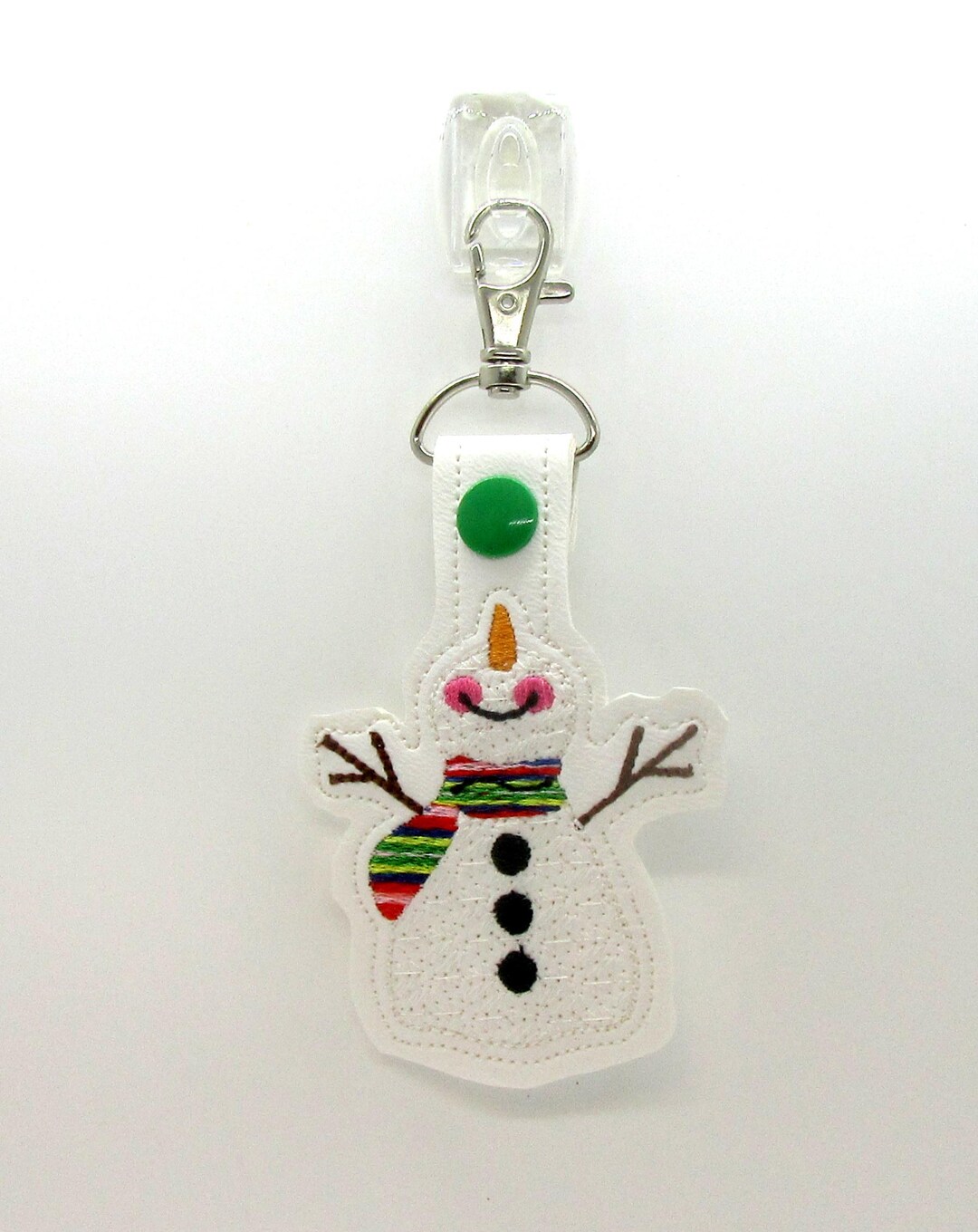 Snowman Embroidered Key Chain, Snaptab - Etsy