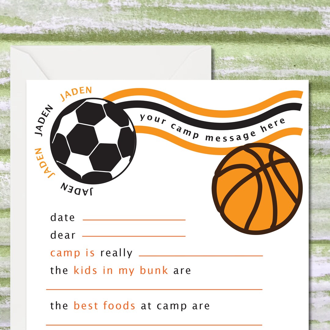 Personal Bunk Notes. Boys Camp Stationery. Your Message + Name. Soccer ...