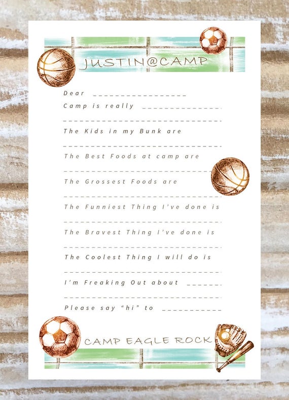 Personalized Camp Stationery. Camp Notes With Name. Sports | Etsy
